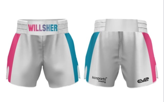 White & Pale Blue W Boxing Shorts – KO Sports UK